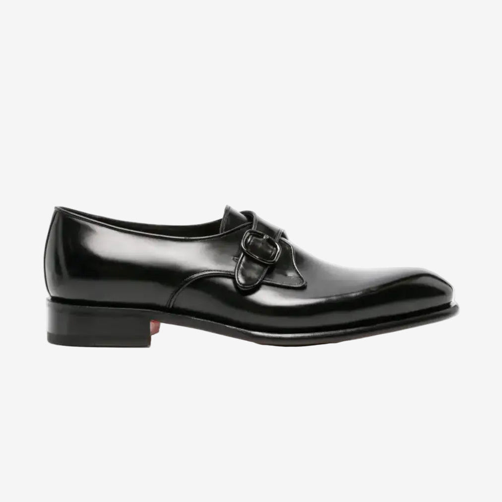 Santoni Black Leather Oxford Shoes